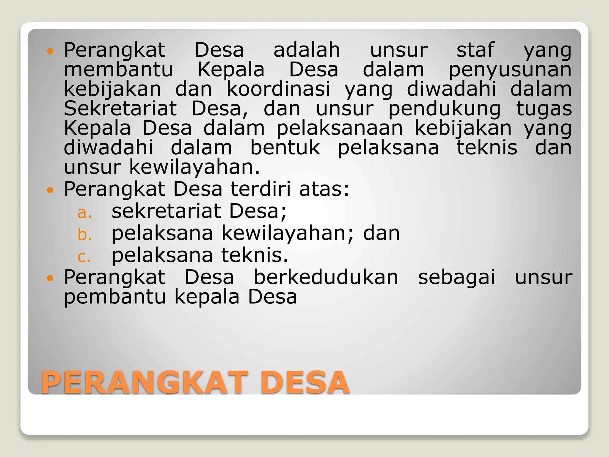 tugas pokok dan fungsi perangkat desa berdasrkan | PPTX
