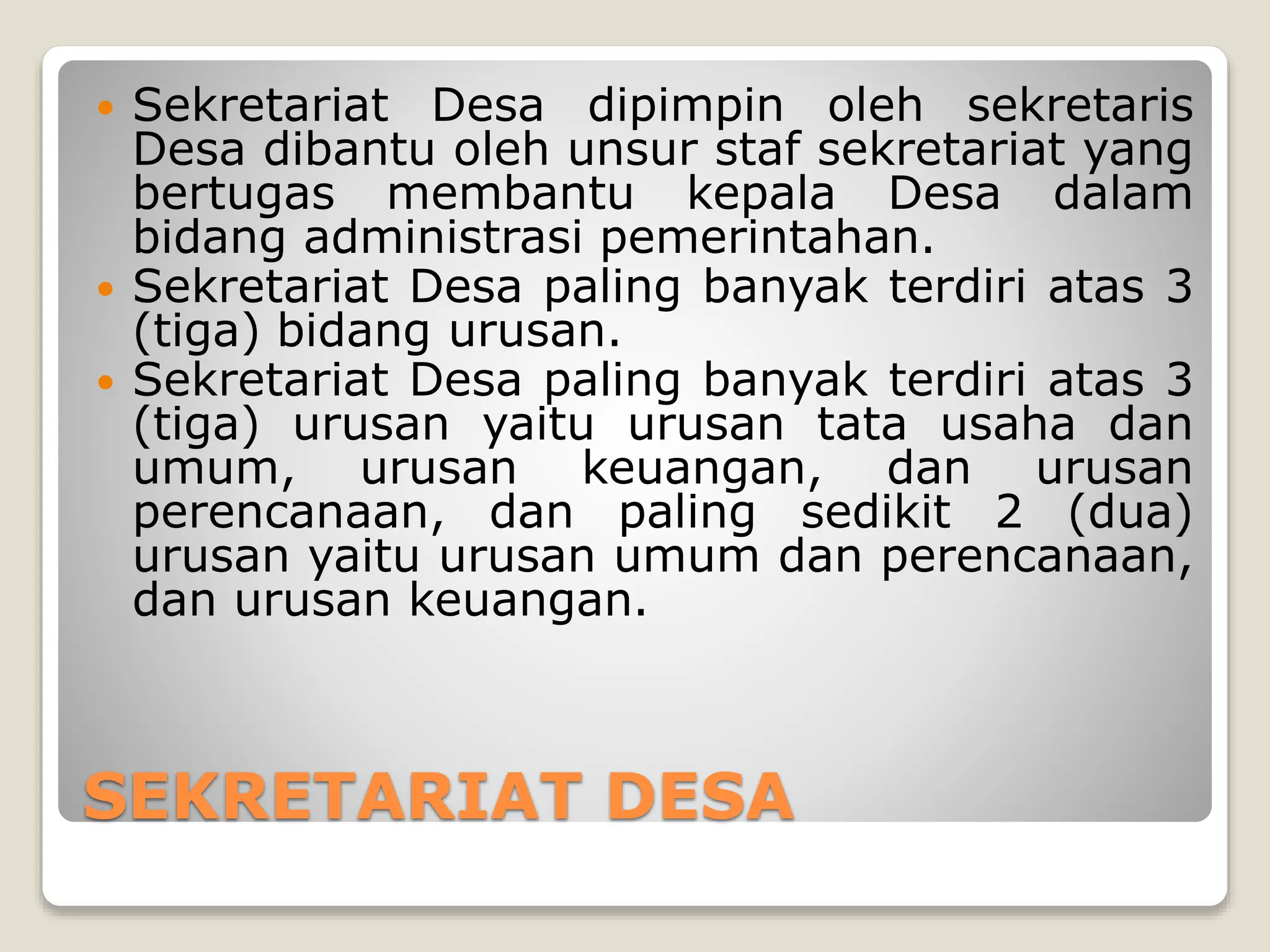 tugas pokok dan fungsi perangkat desa berdasrkan | PPTX