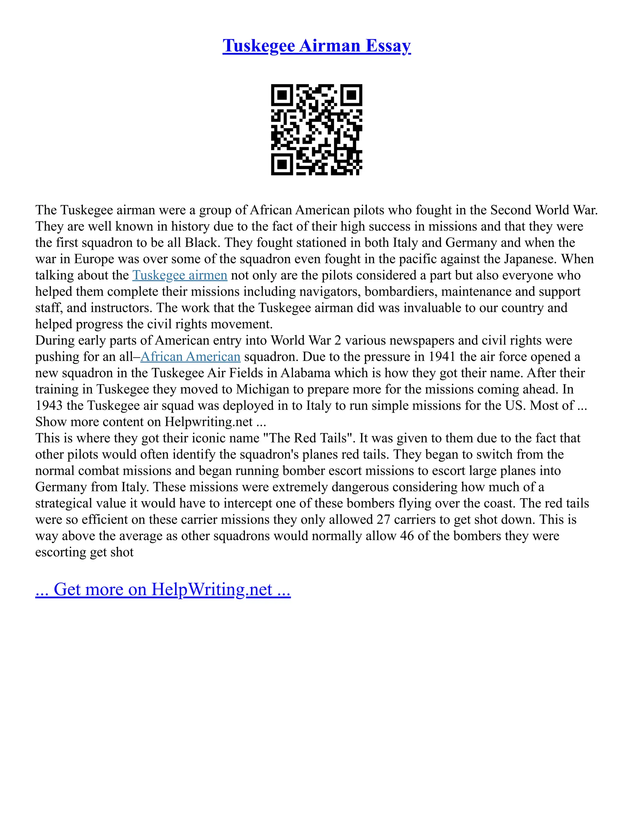 Tuskegee Airman Essay | PDF