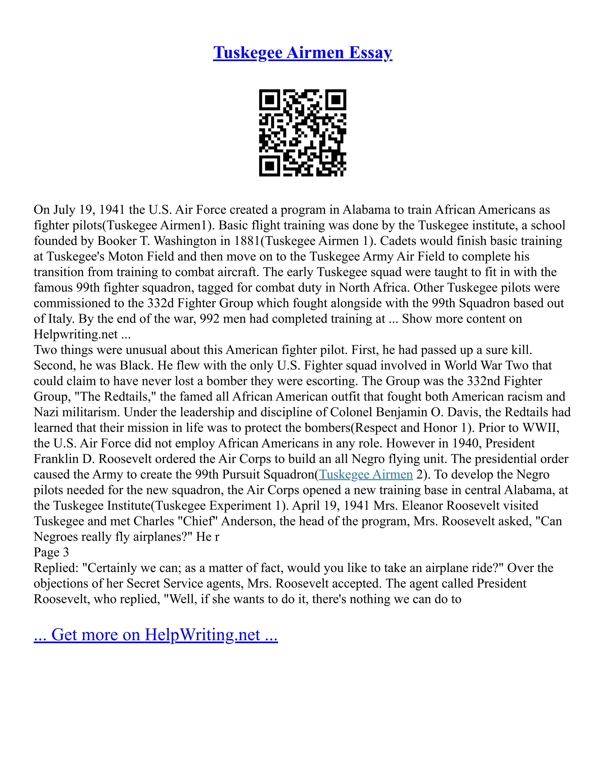 Tuskegee Airman Essay | PDF