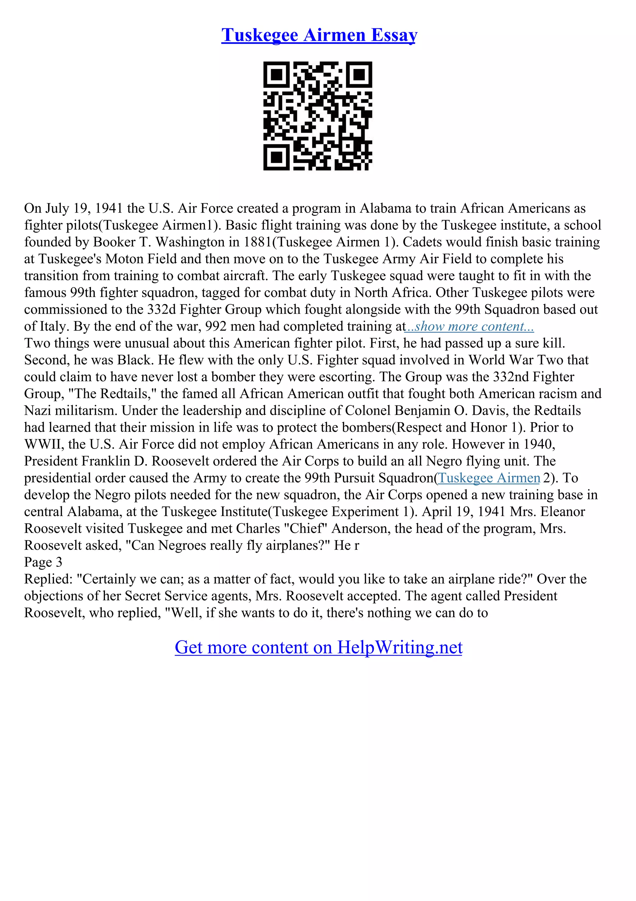 Tuskegee Airmen Essay | PDF