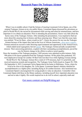 Tuskegee Airmen Essay | PDF