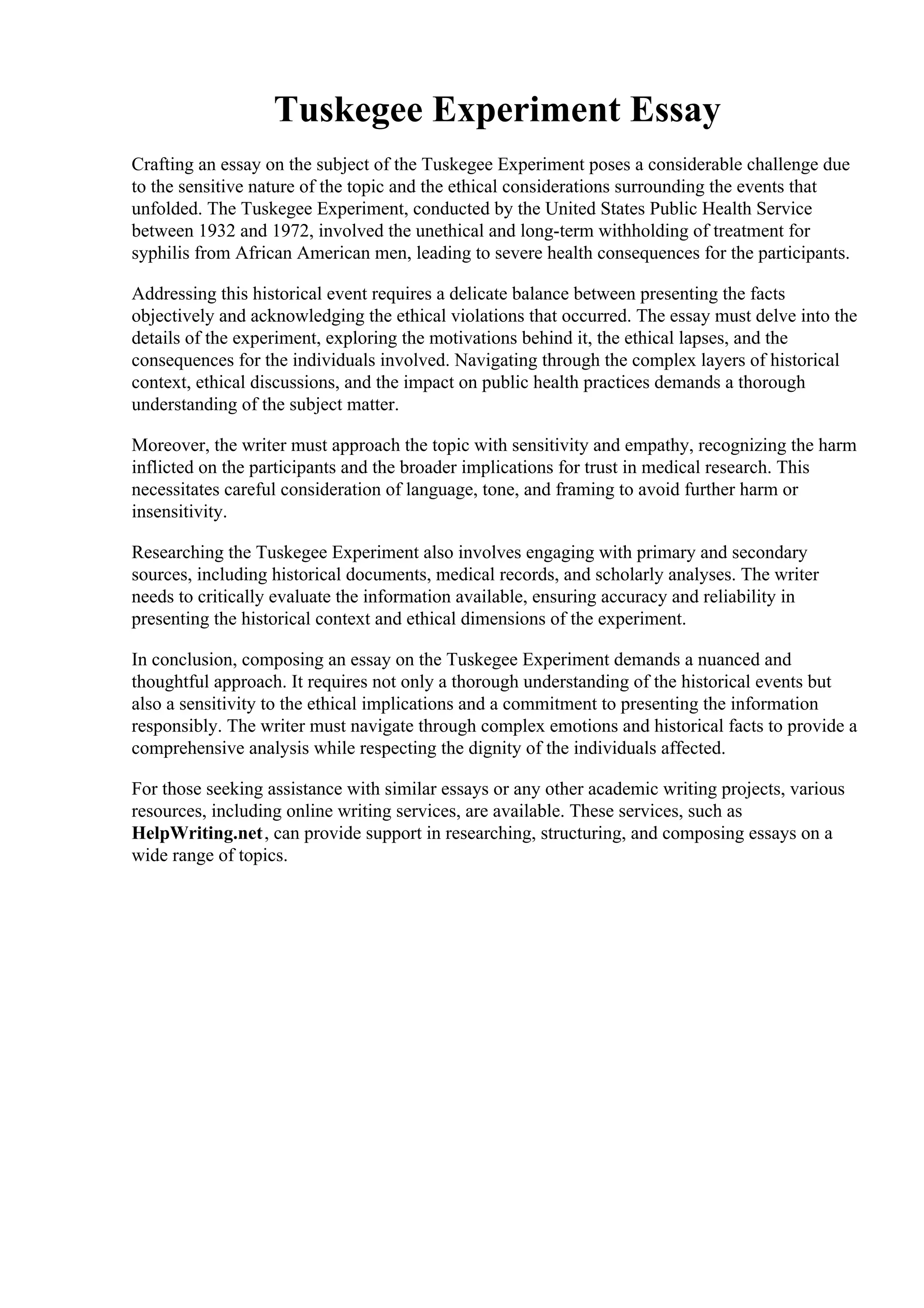 Tuskegee Experiment Essay | PDF