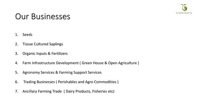 Tusker Berry ( Agri Ventures ) 2018 | PPT