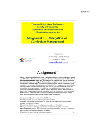 TUT EDU420 Assignment 1 - Delegation of curriculum management | PDF