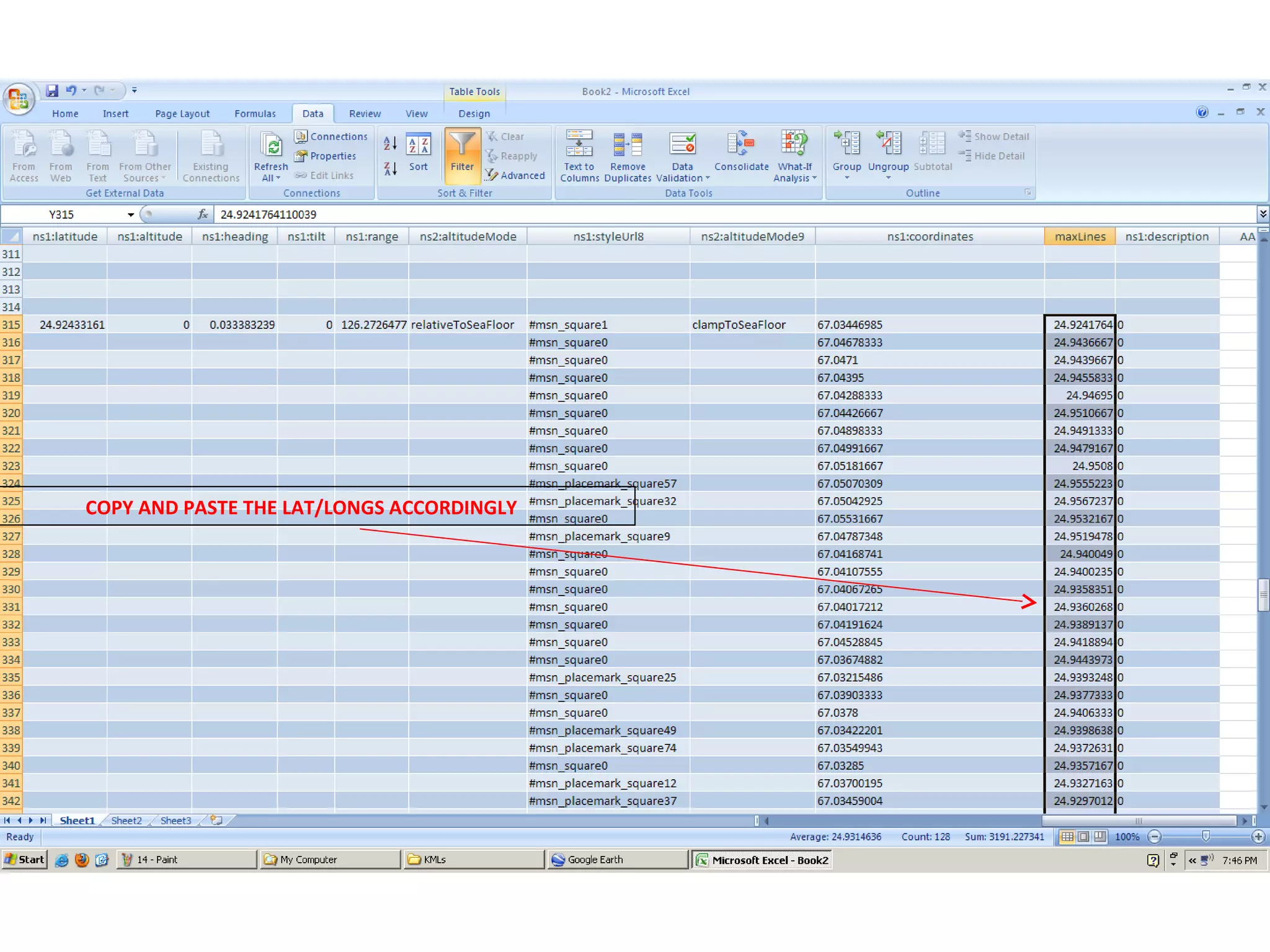 Importing LAT/LONGS from GoogleEarth-KML in Excel. | PPT