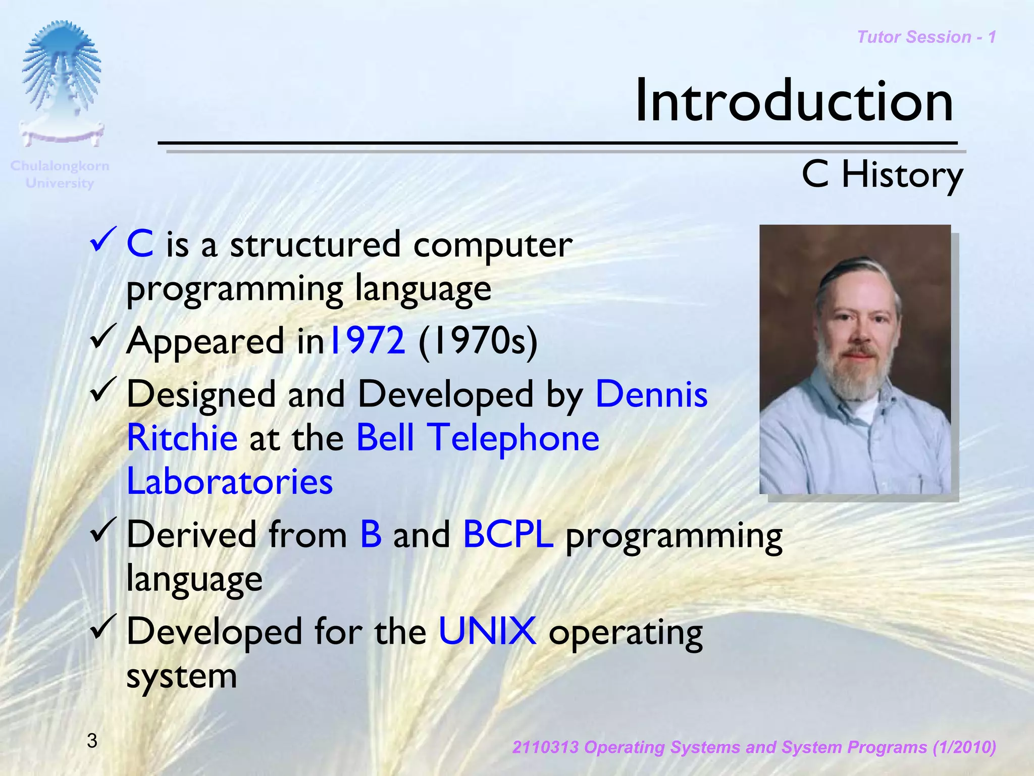 Sysprog Tutor 01 Introduction To C Programming Language Ppt