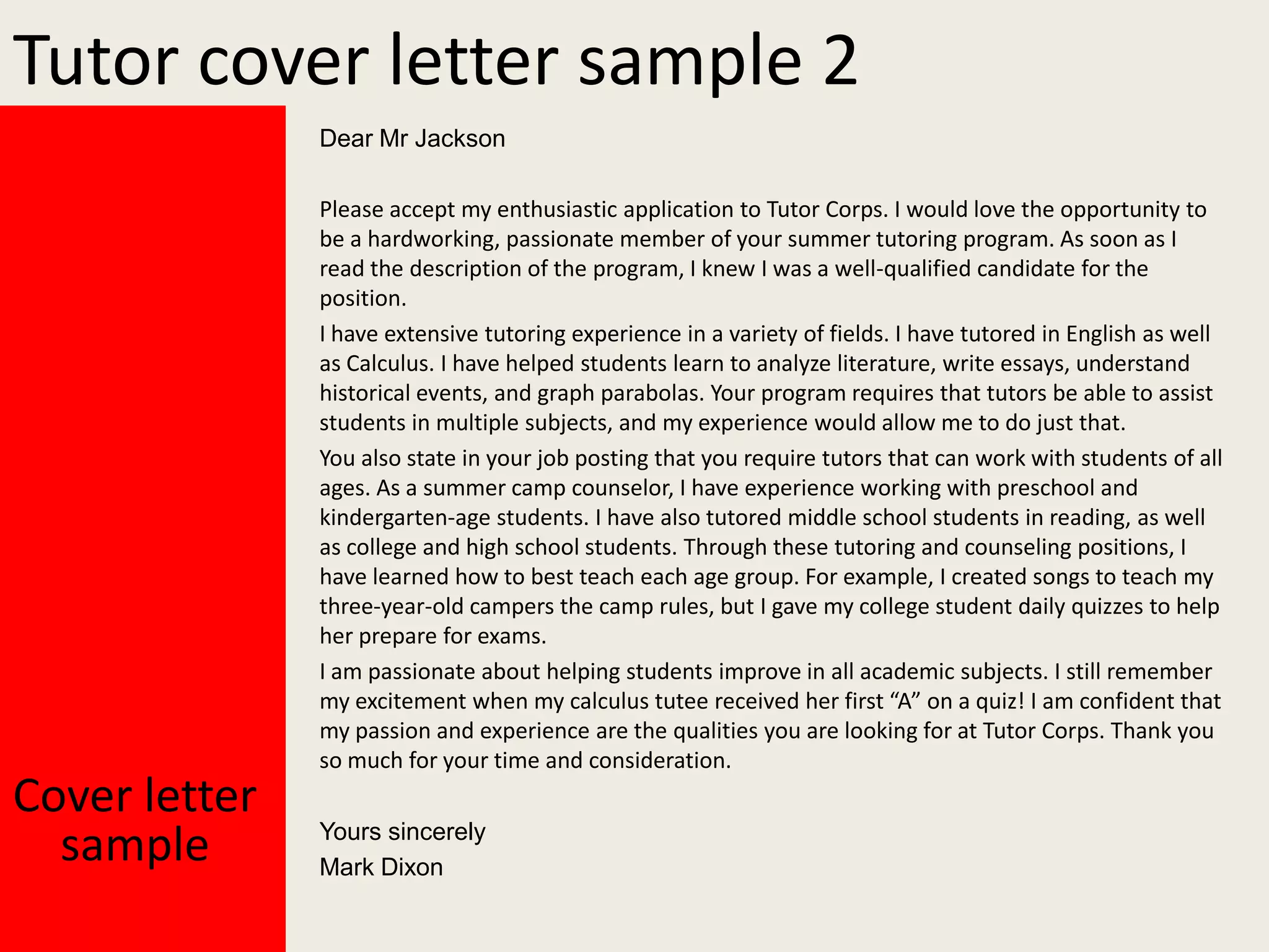 Tutor cover letter | PPTX