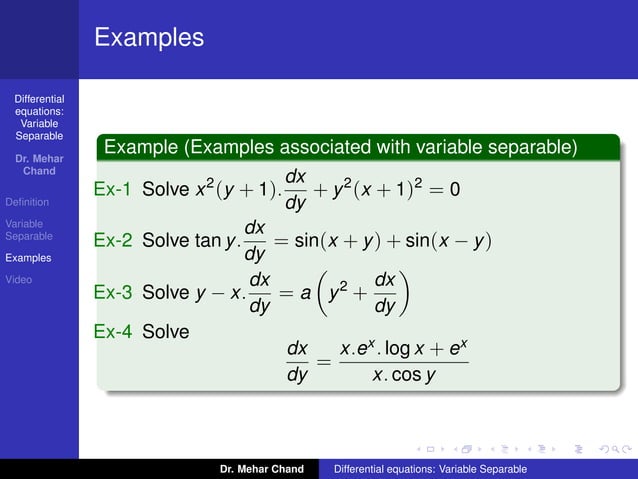 Tutorial 1: Differential equations: Variable Separable | PDF