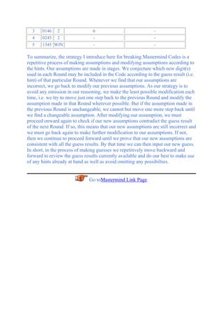 TUTORIAL ON MASTERMIND CODEBREAKING STRATEGY | DOCX