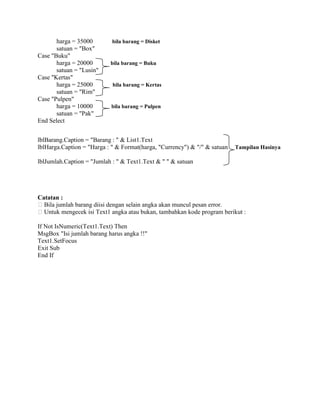Tutorial Visual Basic "Aplikasi Kasir" | DOCX