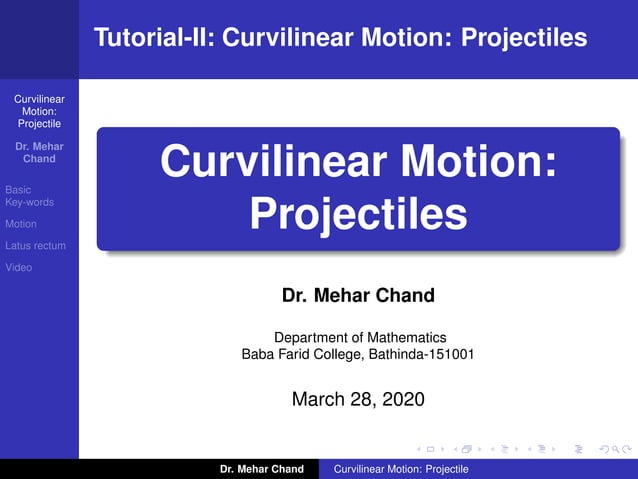 Tutorial 2 Curvilinear Motion: Projectiles | PPT