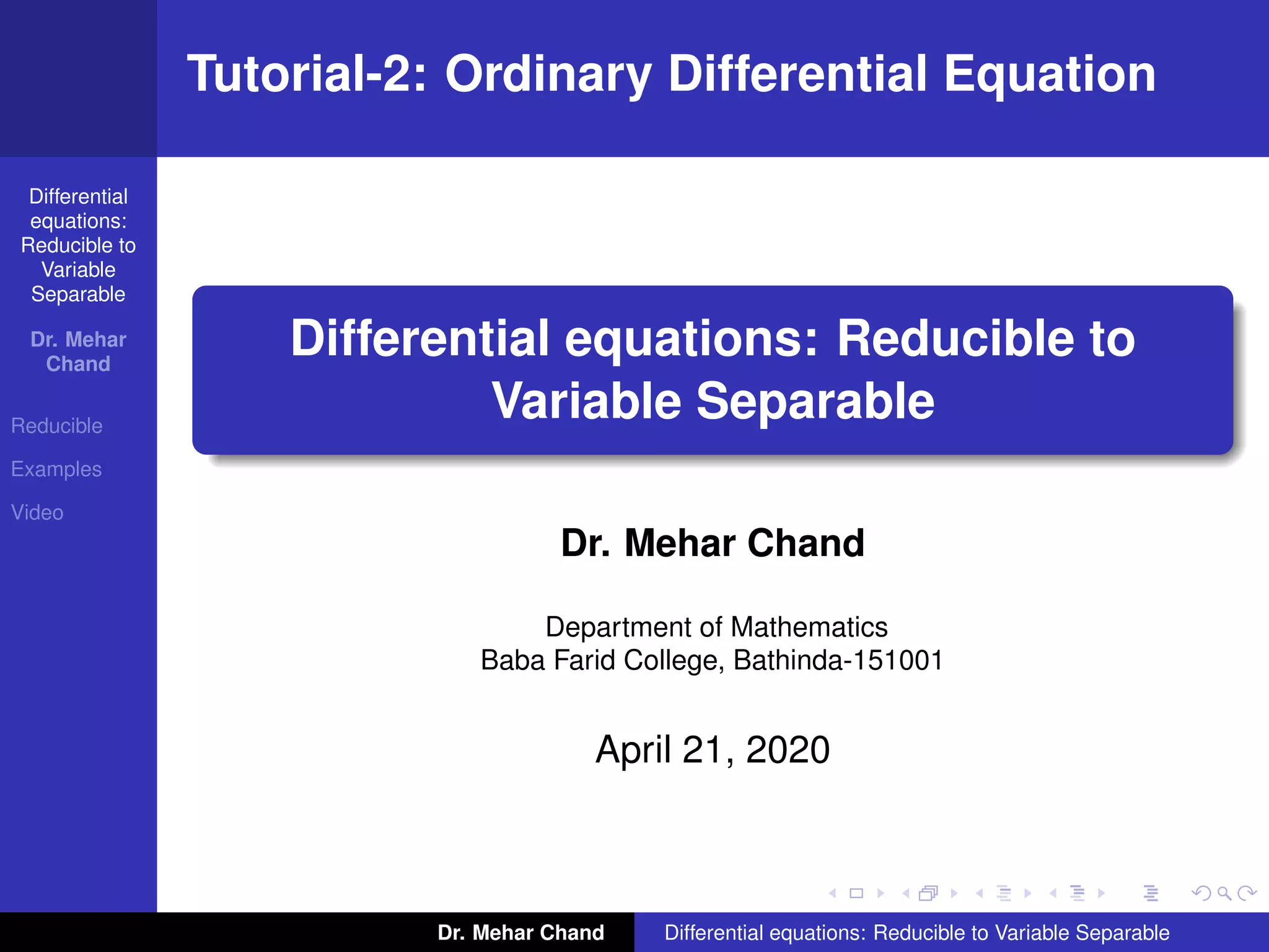 Tutorial 2 Differential Equations Reducible To Variable Separable Pdf