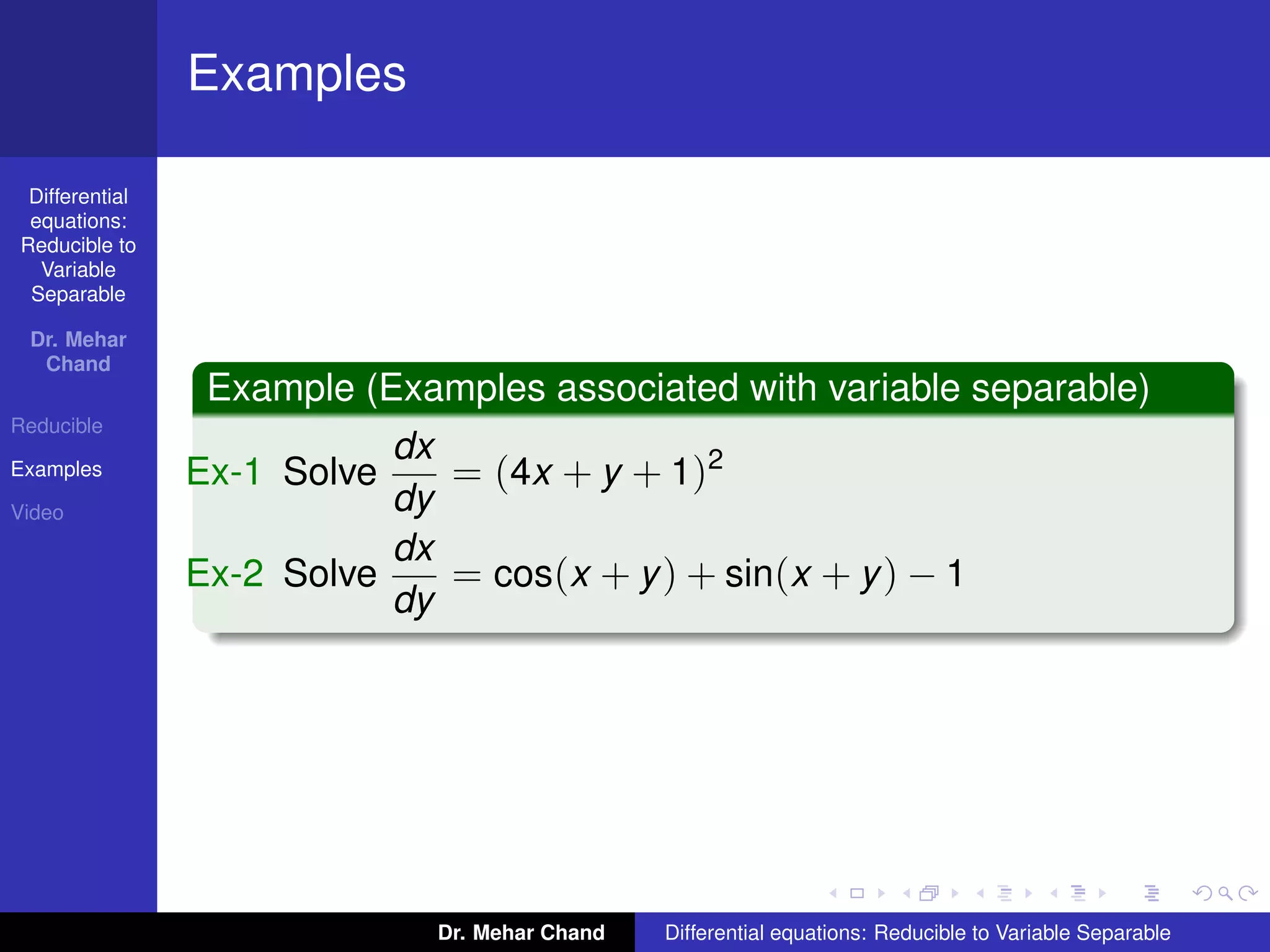 Tutorial 2: Differential equations: Reducible to Variable Separable | PDF