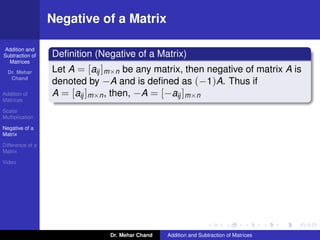 Tutorial 3: Matrices-Addition and Subtraction of Matrices | PPT