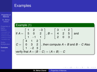 Tutorial 4 : Properties of Matrices Addition | PDF