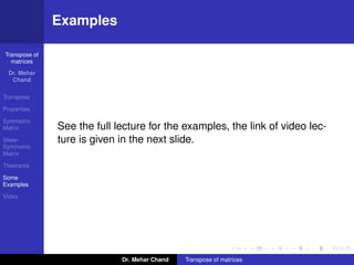 Tutorial 7: Transpose of matrices and Its properties | PDF