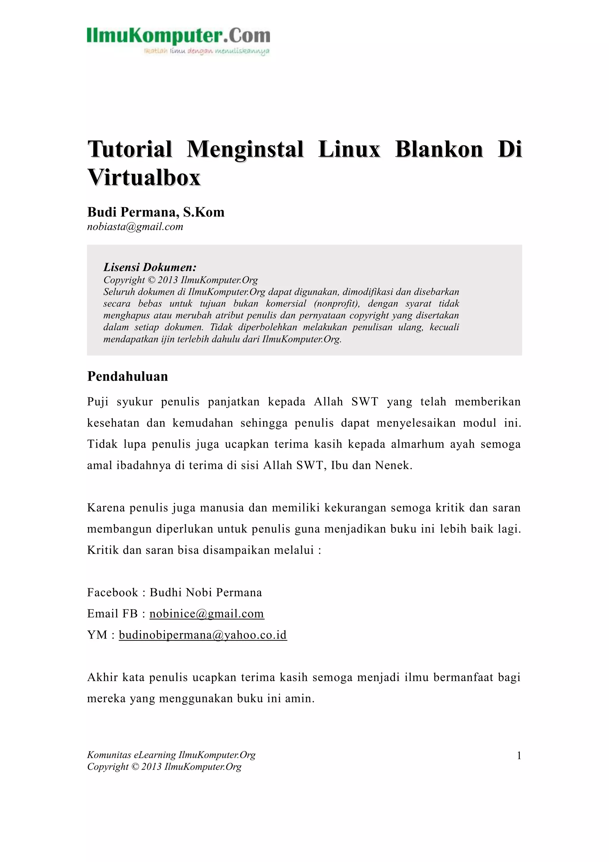 Tutorial menginstal-linux-blankon-di-virtualbox | PDF