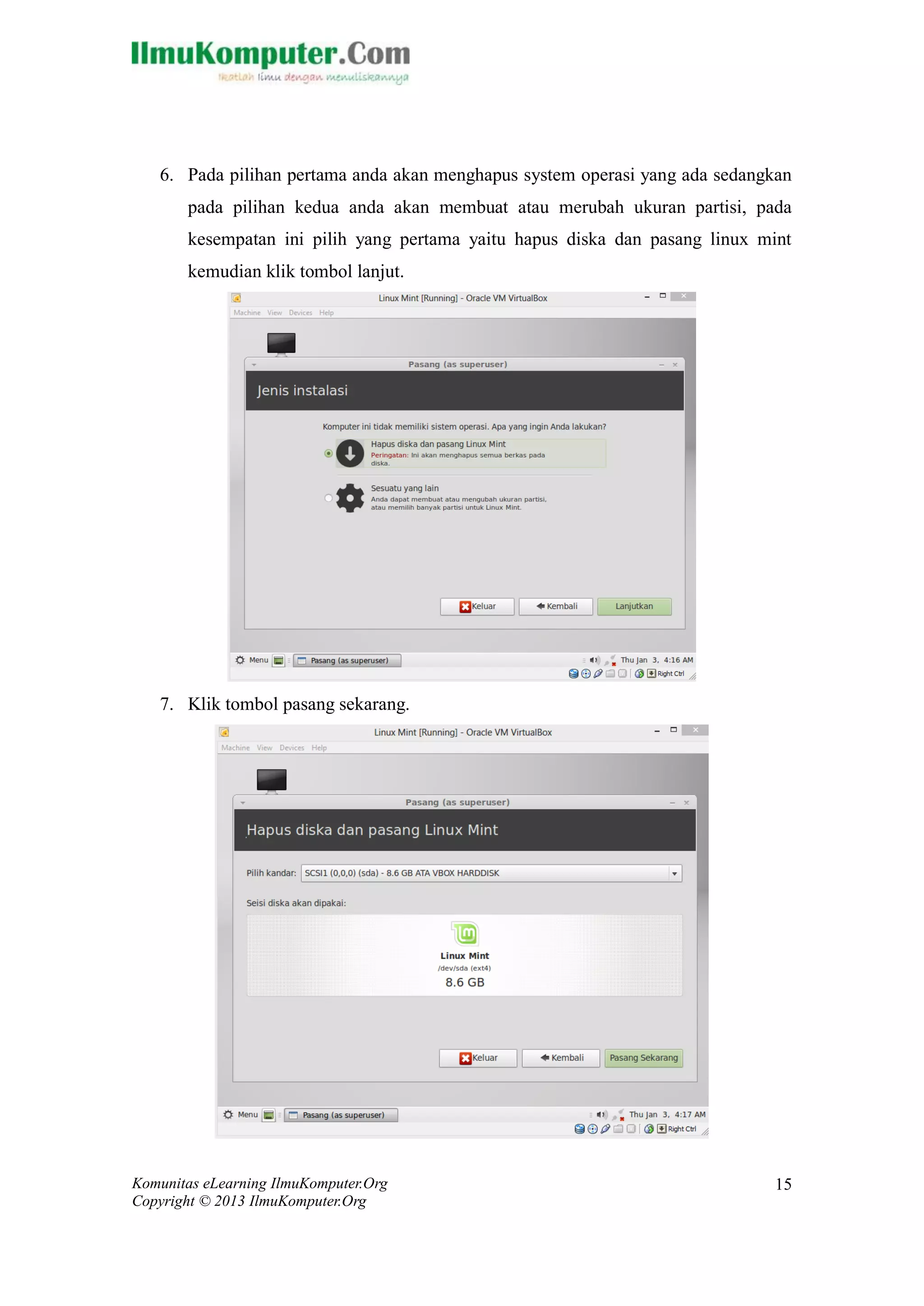 Tutorial menginstall-linux-mint-di-virtual box | PDF