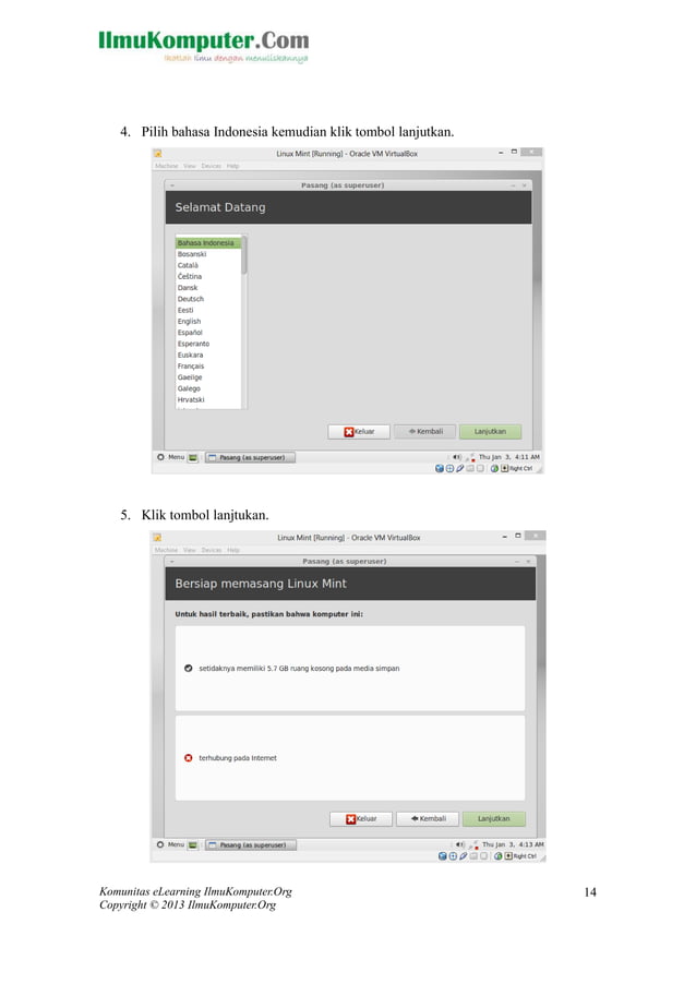 Tutorial menginstall-linux-mint-di-virtual box | PDF