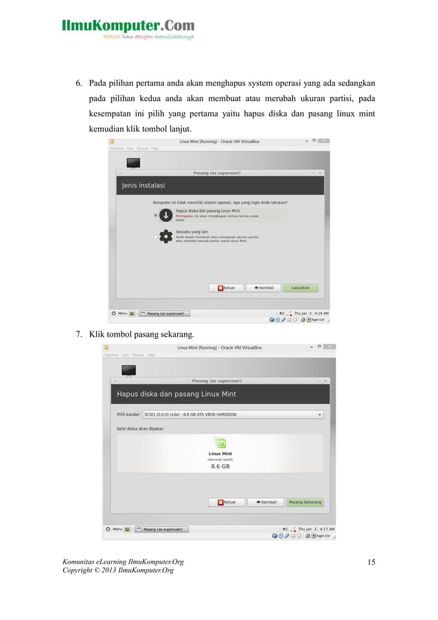 Tutorial menginstall-linux-mint-di-virtual box | PDF