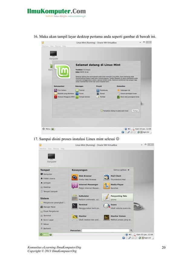 Tutorial menginstall-linux-mint-di-virtual box | PDF