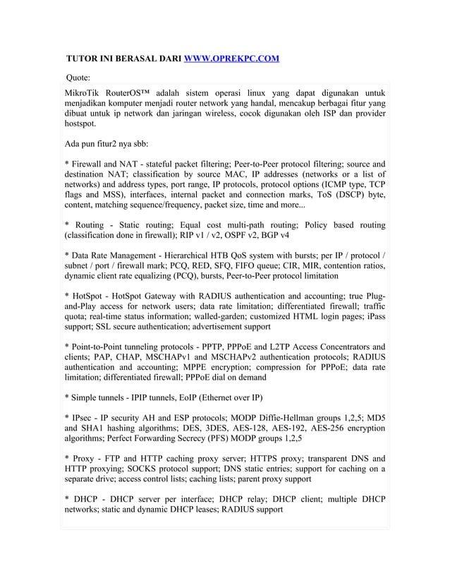 Tutorial Mikrotik | PDF