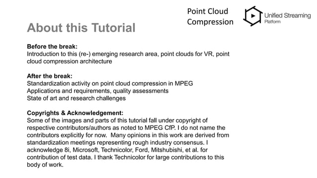 Tutorial on Point Cloud Compression and standardisation | PPTX