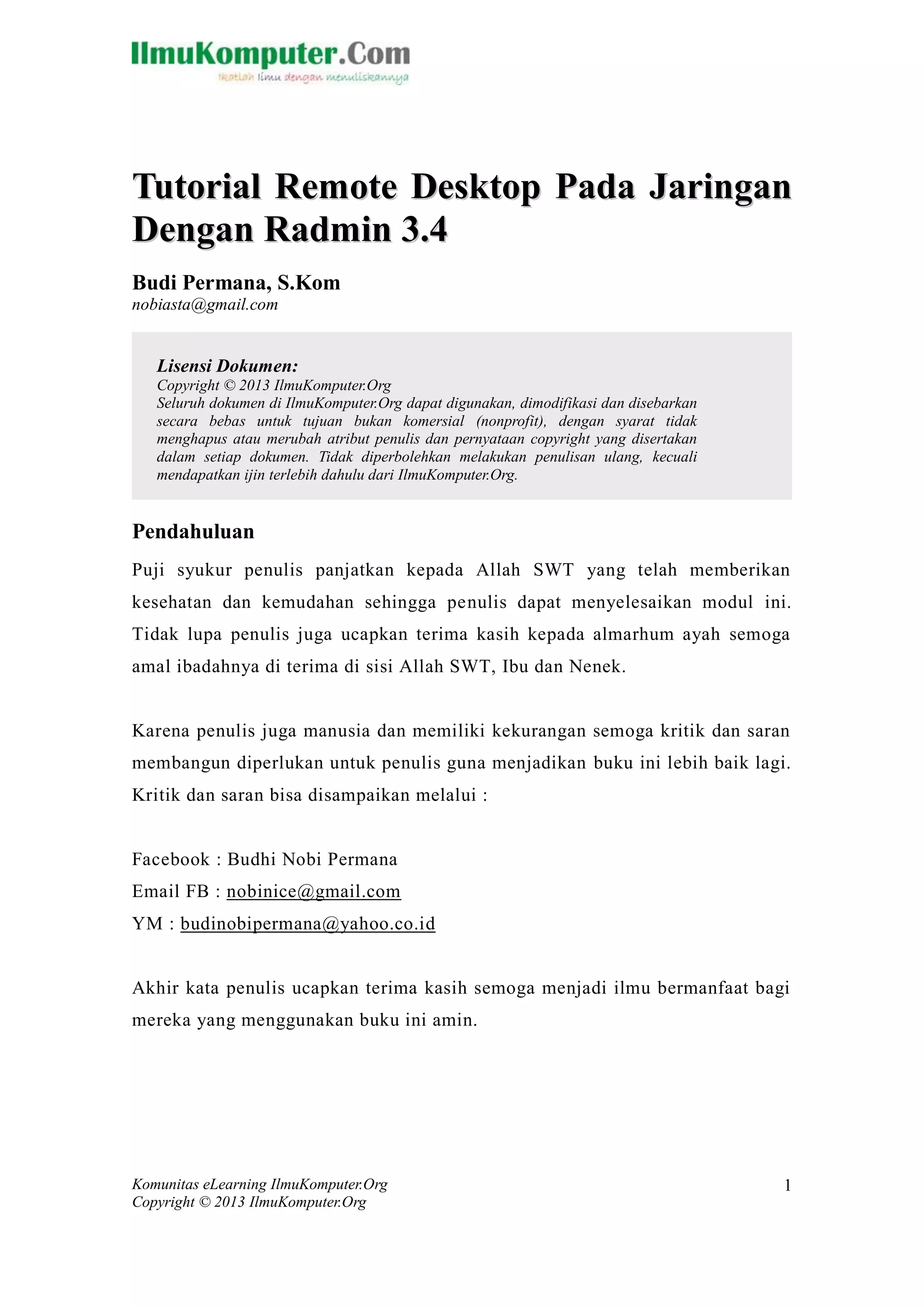 Tutorial remote-desktope-pada-jaringan-dengan-radmin-3.4 | PDF