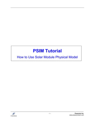 PSIM Tutorial: How to Use Solar Module Physical Model | PDF