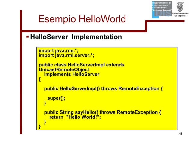 Tutorial su Java RMI | PPT