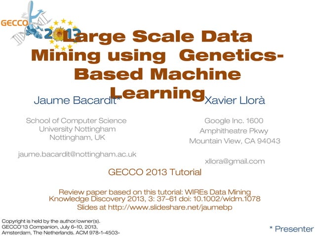 Large Scale Data Mining Using Genetics Based Machine Learning Ppt