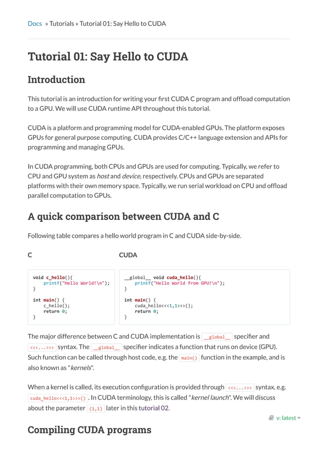CUDA Tutorial 01 : Say Hello to CUDA : Notes | PDF