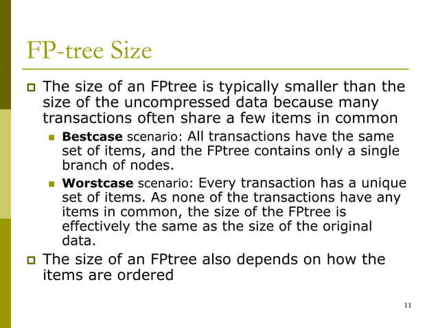 FP growth algorithm, data mining, data analystics | PPT