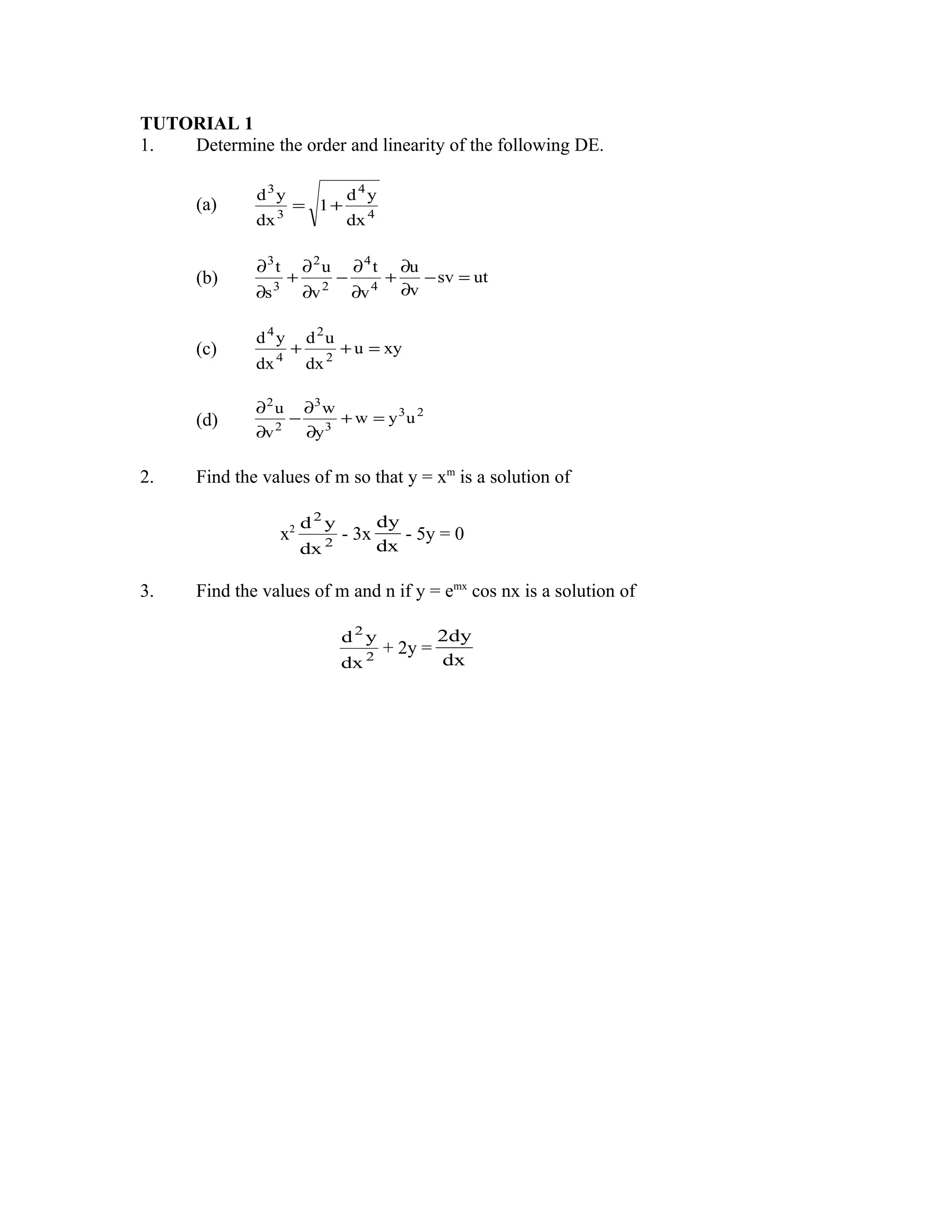 Differential Equation Tutorial 1 | DOC | Physics | Science