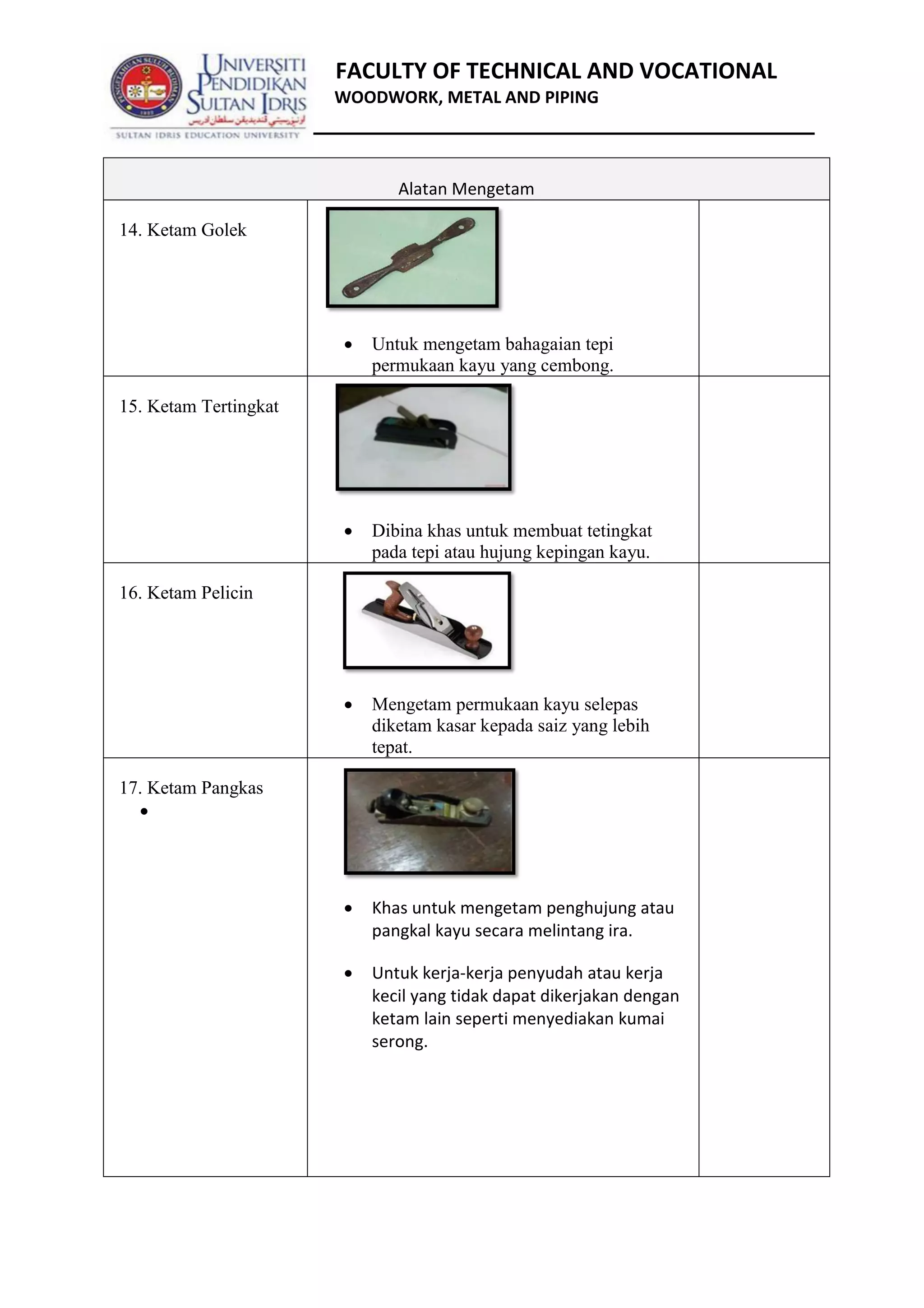 Tutorial 1 (VET3032 KERJA KAYU, LOGAM DAN PAIP) | PDF