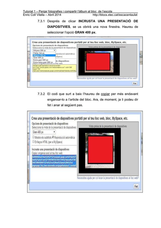 Tutorial 1: Penjar fotos i compartir l'àlbum al bloc XTEC | PDF