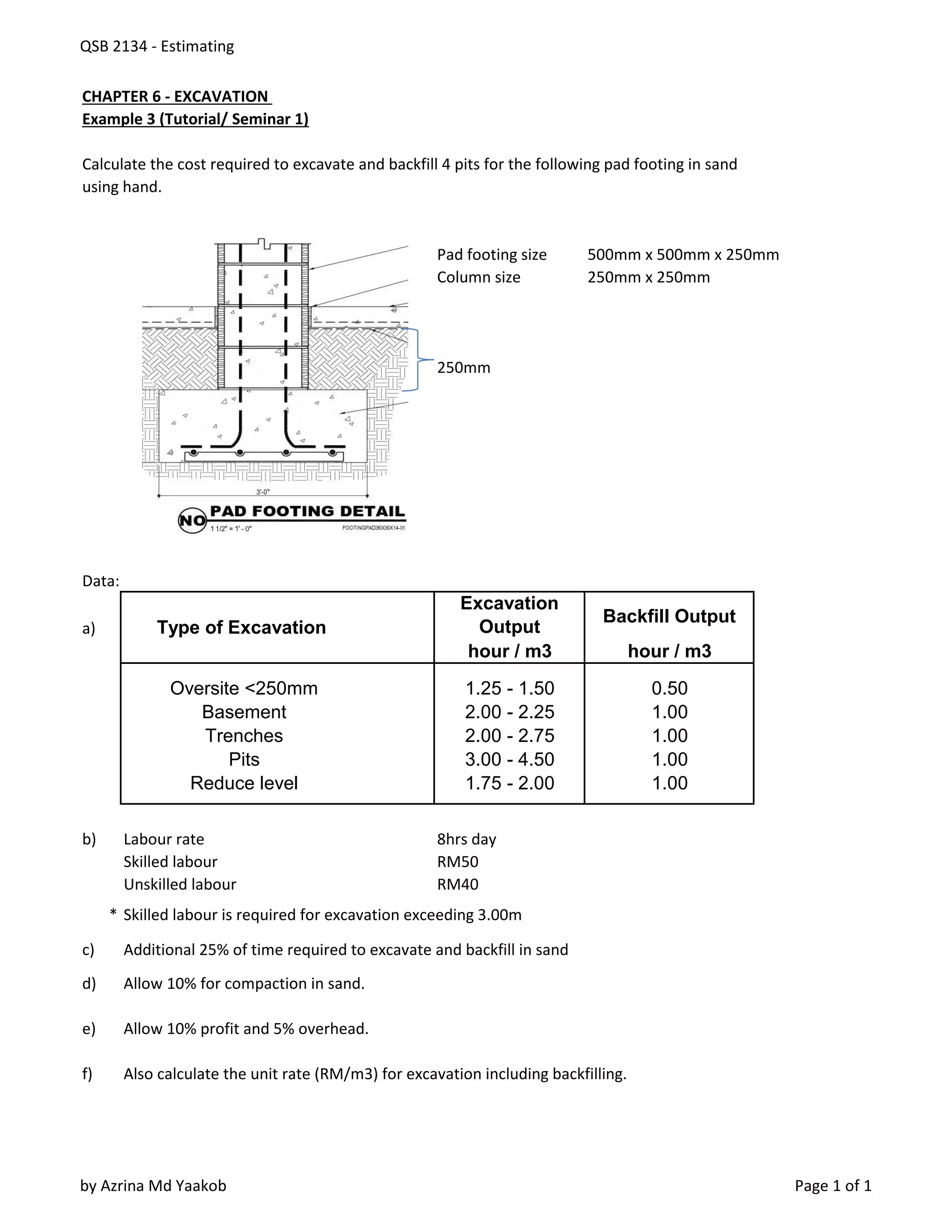 Seminar 2 - Calculation Question (Excavation) | PDF