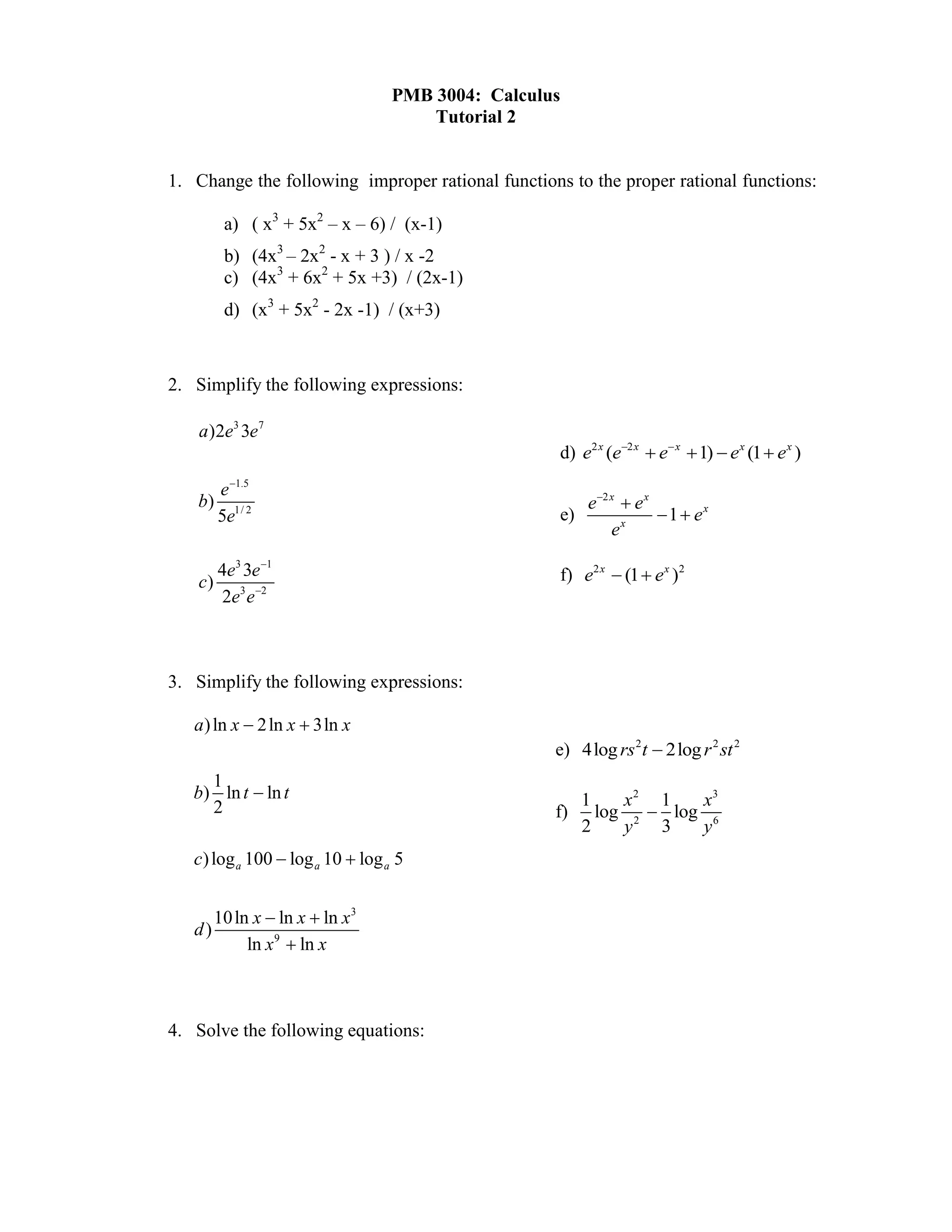 Calculus :Tutorial 2 | PDF