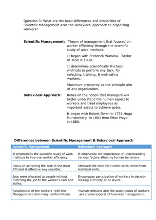 Differences between Scientific Mgt. & Behavioural Approach | PDF