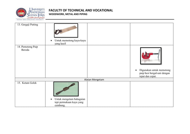 Tutorial 3 (VET3032 KERJA KAYU, LOGAM DAN PAIP) | PDF
