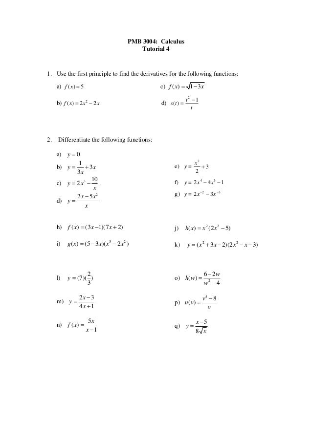 Calculus :Tutorial 4