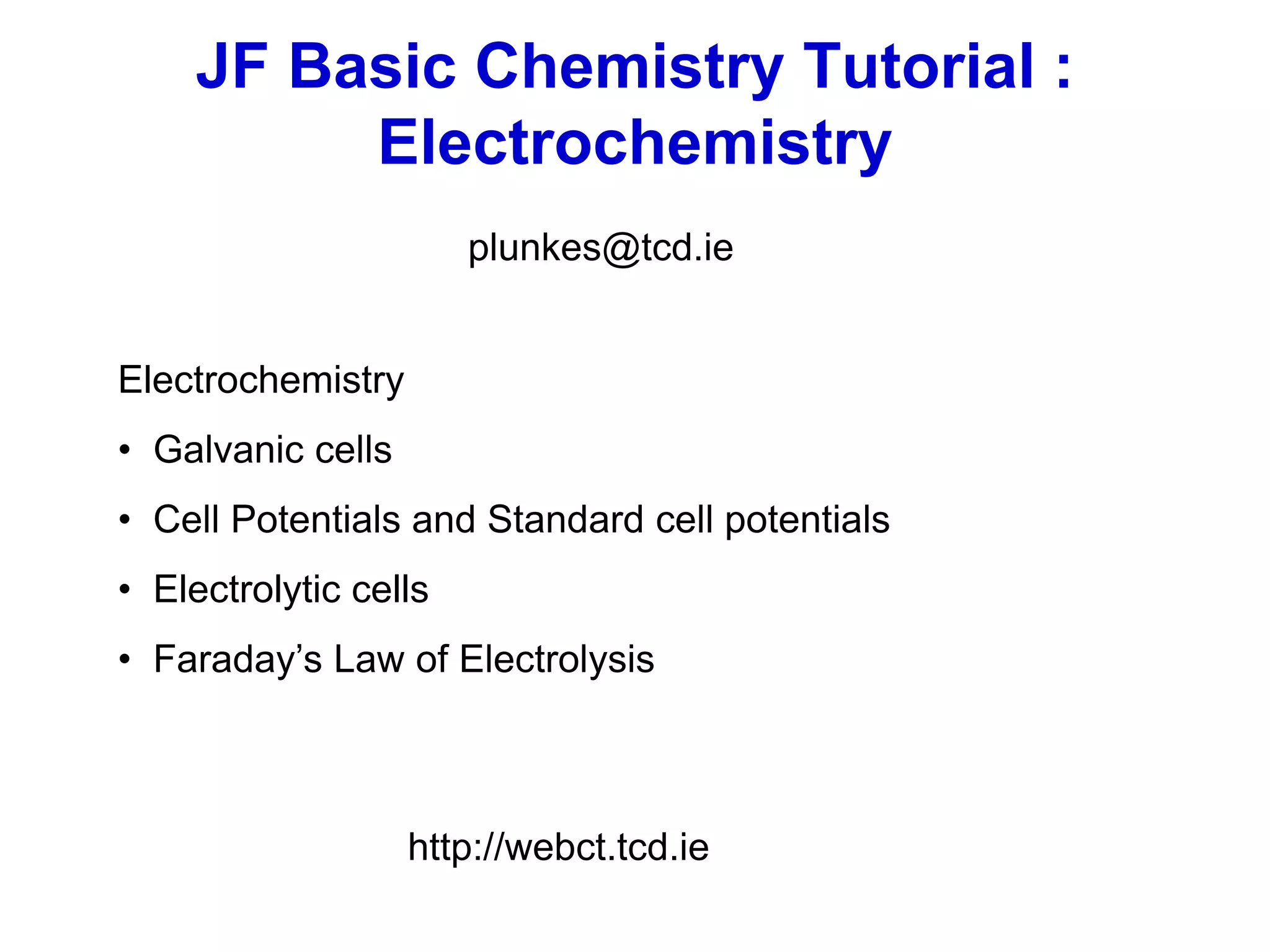 Tutorial 5 - Electrochemistry.ppt | Chemistry | Science