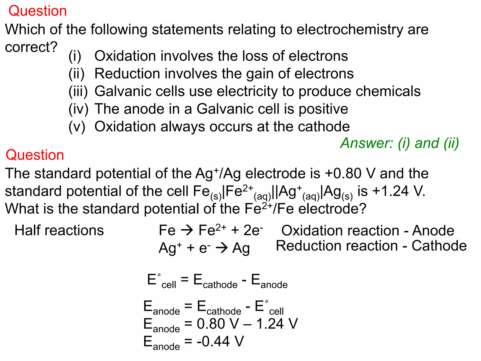 Tutorial 5 - Electrochemistry.ppt | Chemistry | Science