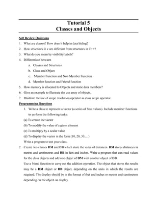 Tutorial 5 classes 1 | DOCX | Programming Languages | Computing