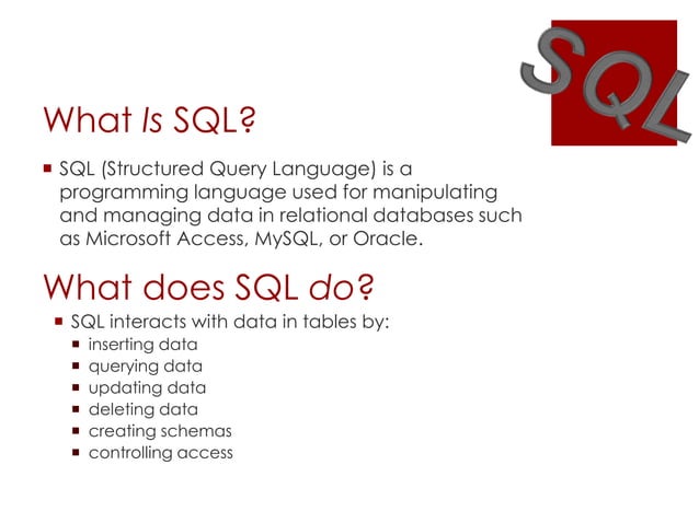 Tutorial for using SQL in Microsoft Access | PPTX