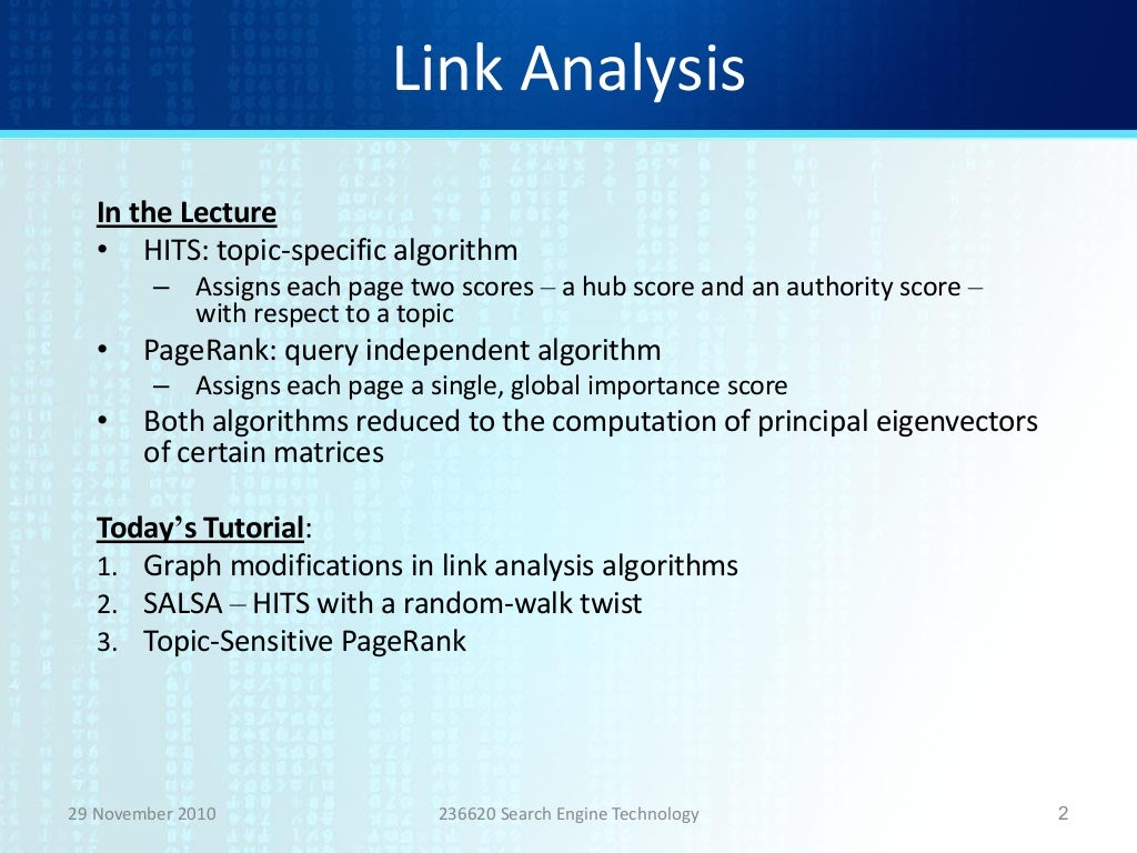 Tutorial 7 (link analysis)
