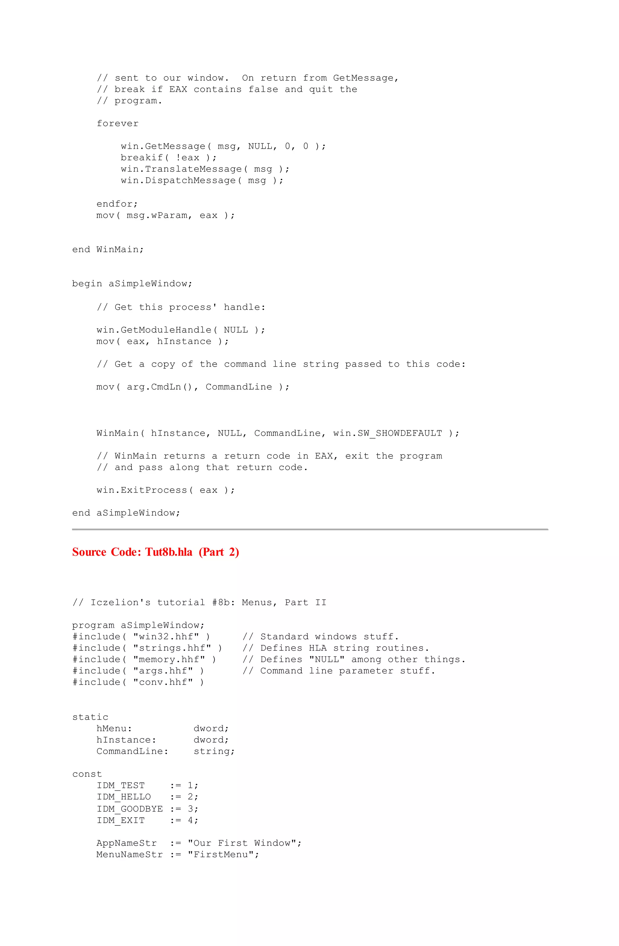 Tutorial 8 menu | PDF