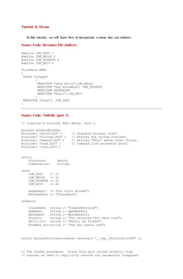 Tutorial 8 menu | PDF