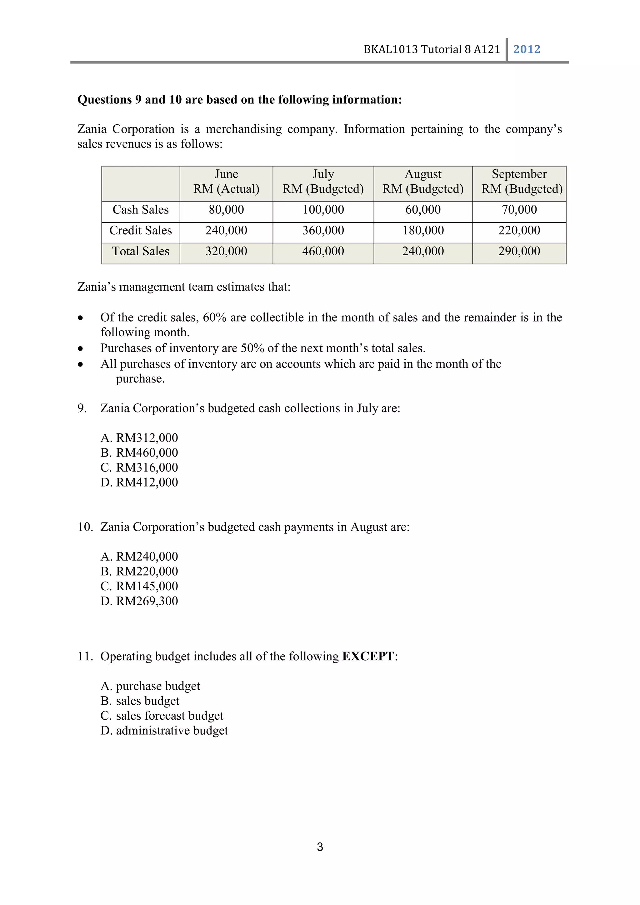 Tutorial 8 budgeting | PDF